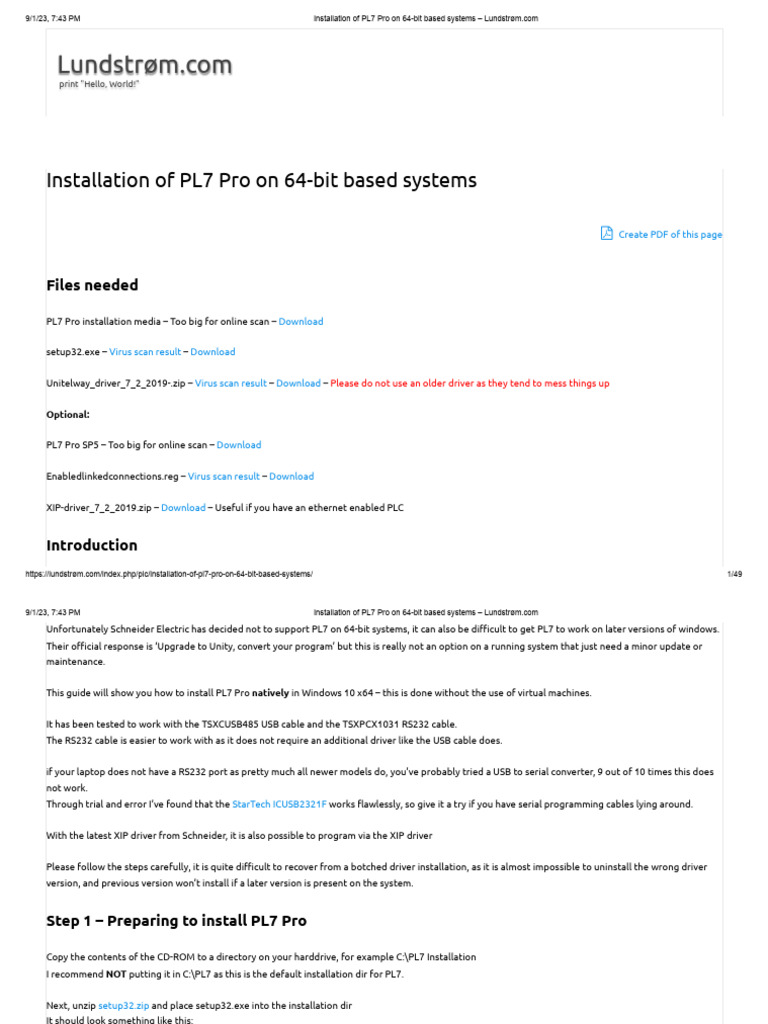 Installation of PL7 Pro On 64-Bit Based Systems - Lundstrø | PDF | Programmable Logic Controller ...