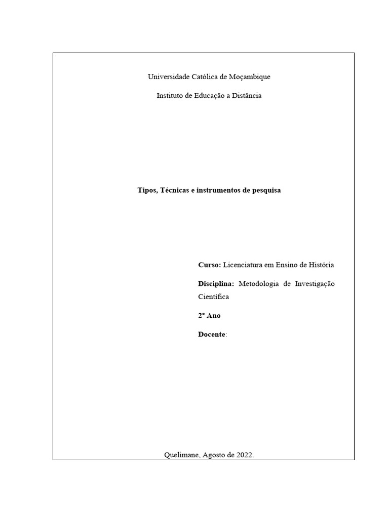 Tipos Técnicas E Instrumentos De Pesquisa Pdf Método Científico