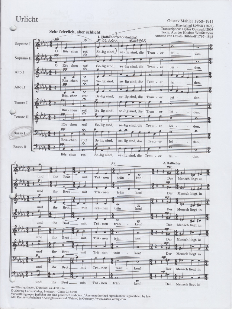 G. Mahler - Urlicht From Symphony 2 | PDF