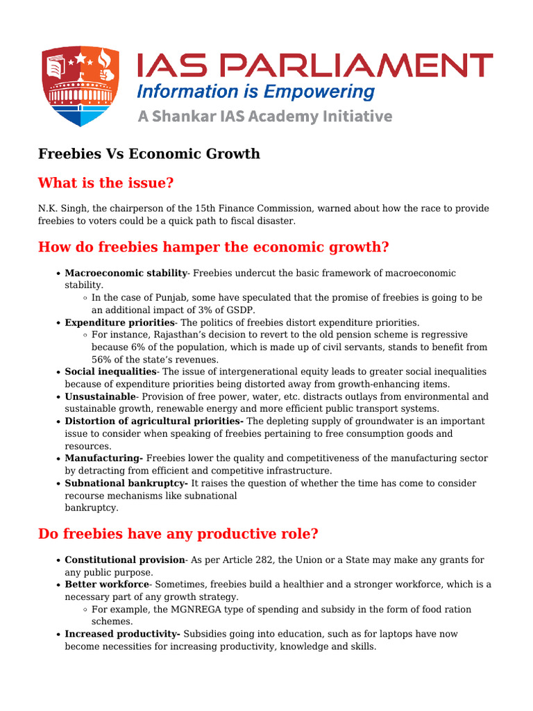 Freebies Vs Economic Growth | PDF | Economic Growth | Sustainability