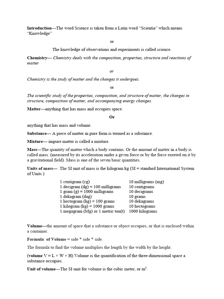 CH 1 introduction to Chemistry | PDF | Mole (Unit) | Ion