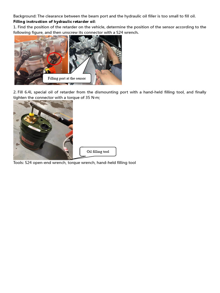 Filling instruction of hydraulic retarder oil | PDF