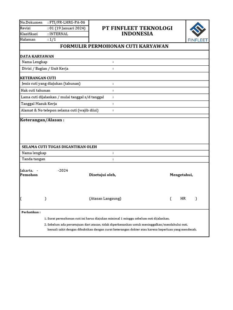 HR - FTI - Formulir Cuti Karyawan | PDF
