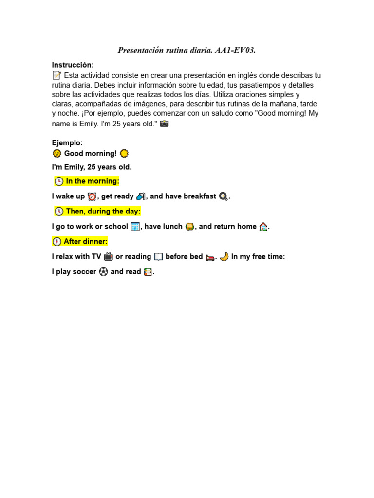 Rutina Diaria en Inglés: Presentación | PDF | Relaciones personales ...