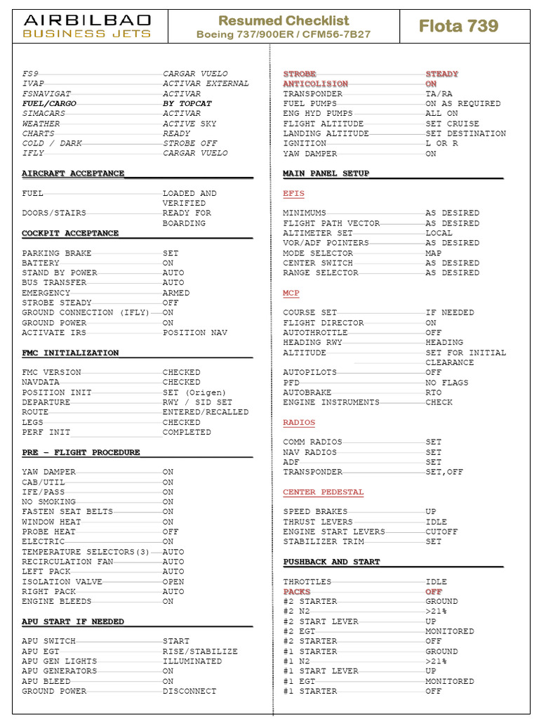 BOEING 737-900 ABB - Rev10 - Resumed - Checklist | PDF | Transport ...