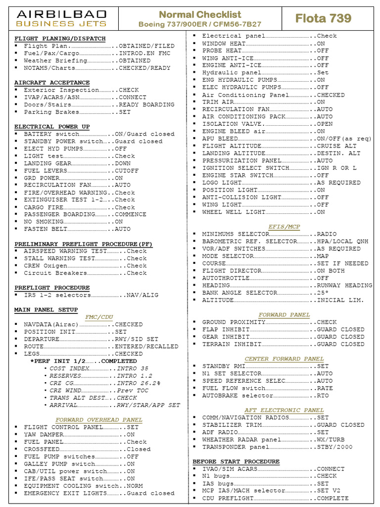 Boeing 737 Normal Flight Checklist | PDF | Aviation | Aircraft