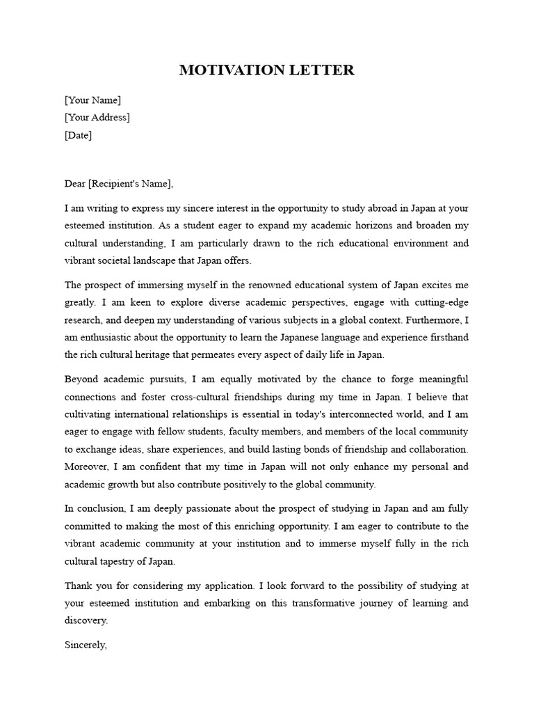 Motivation Letter for Studying in Japan | PDF | Wellness