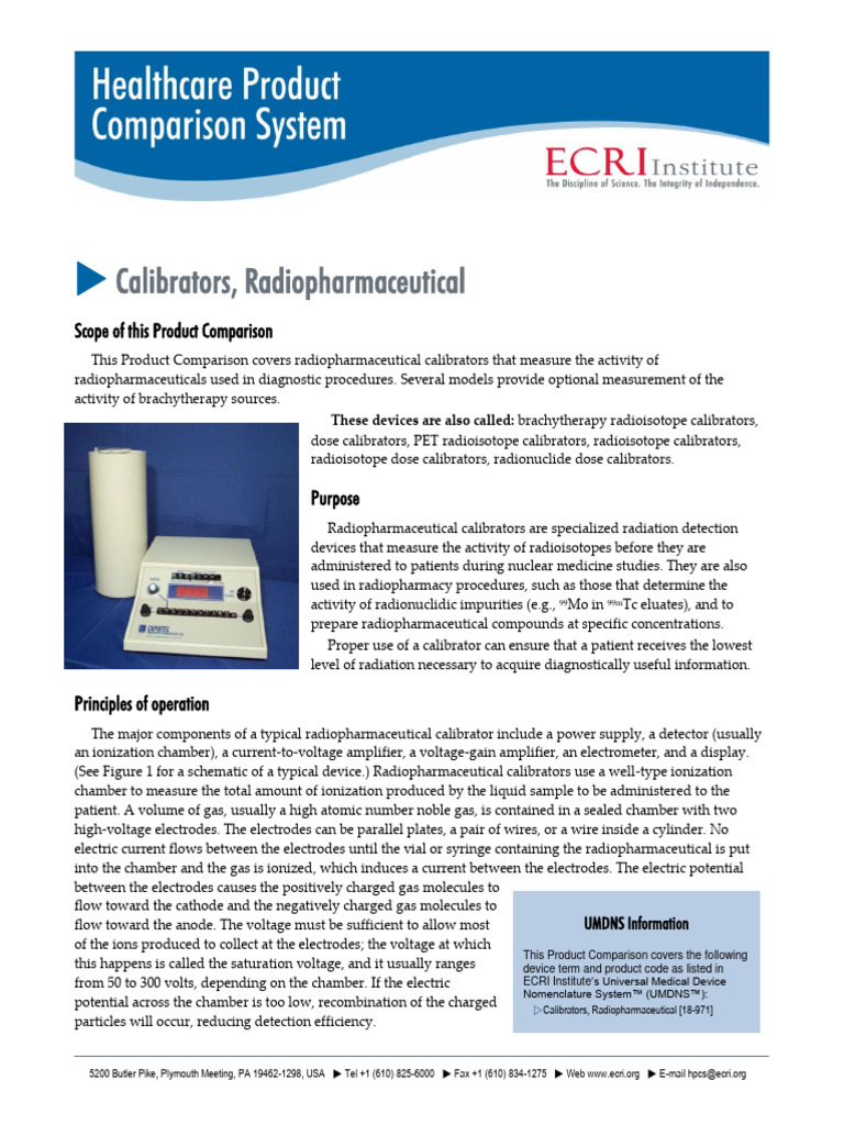 Calibrators, Radiopharmaceutical | PDF | Nuclear Medicine | Health Care