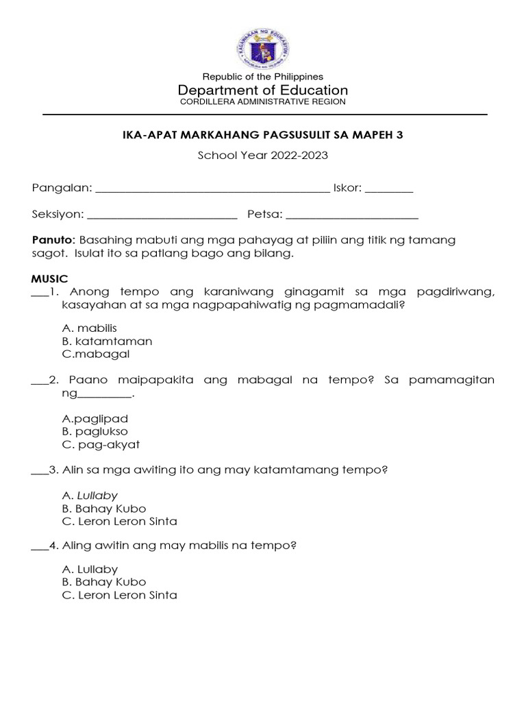 TQ Q4 Mapeh 3 | PDF