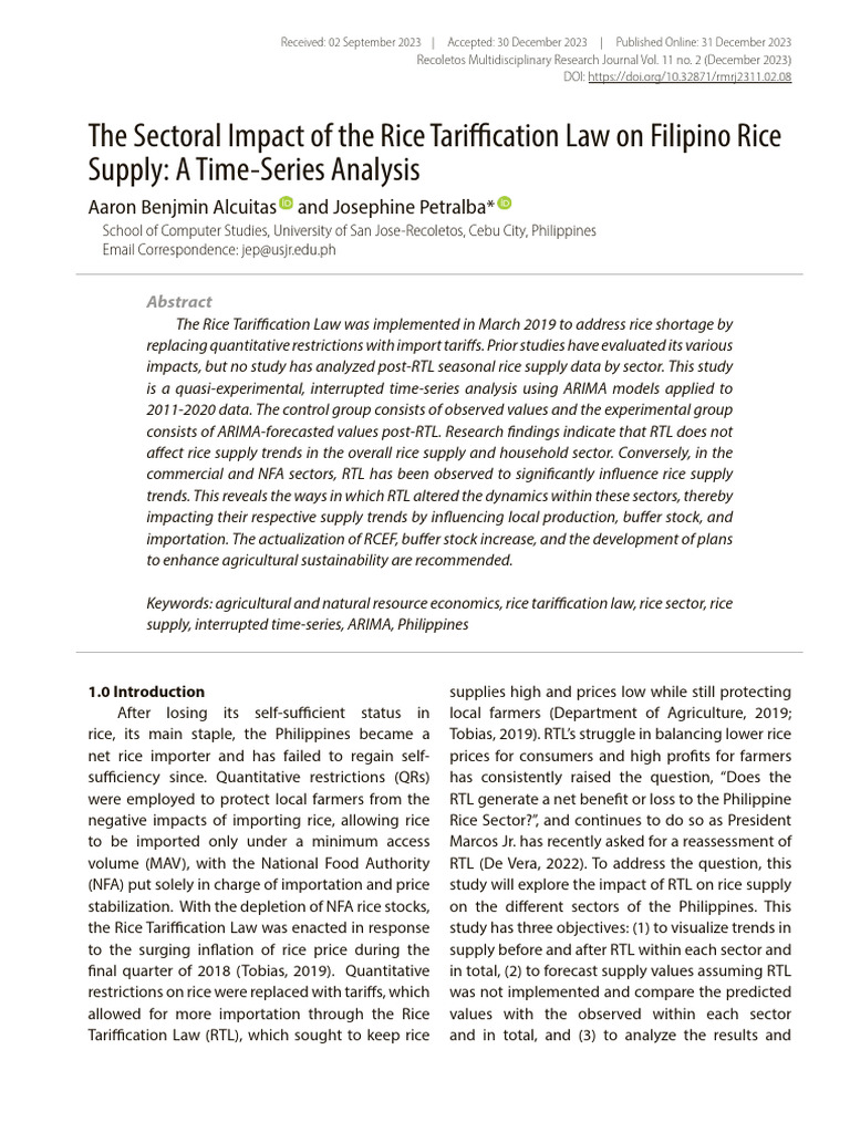 The Sectoral Impact of The Rice Tariffication Law | PDF | P Value ...
