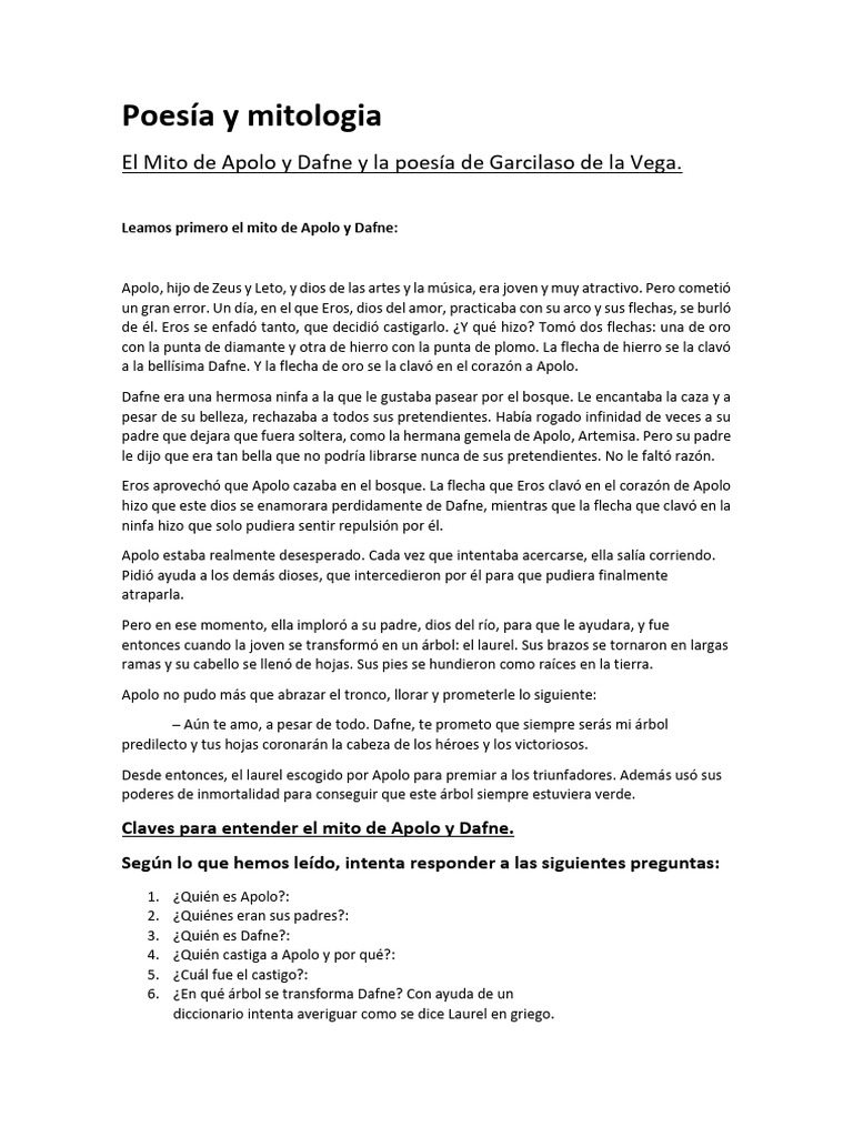Mito de Apolo y Dafne y Literatura Española | PDF | Eros