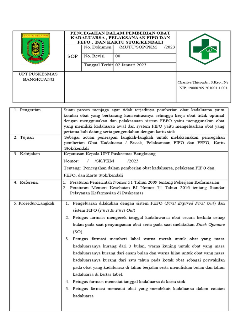 Sop Pencegahan Tidak Terjadinya Pemberian Obat Kadaluarsa, Pelaksanaan ...