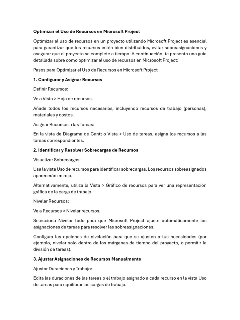 Optimizar El Uso de Recursos en Microsoft Project | PDF | Informática