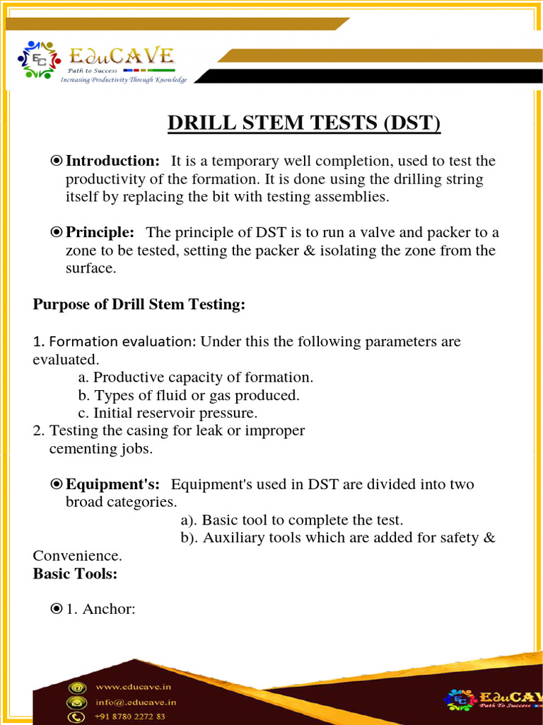 Drill Stem Testing Overview and Procedure | PDF | Casing (Borehole) | Valve