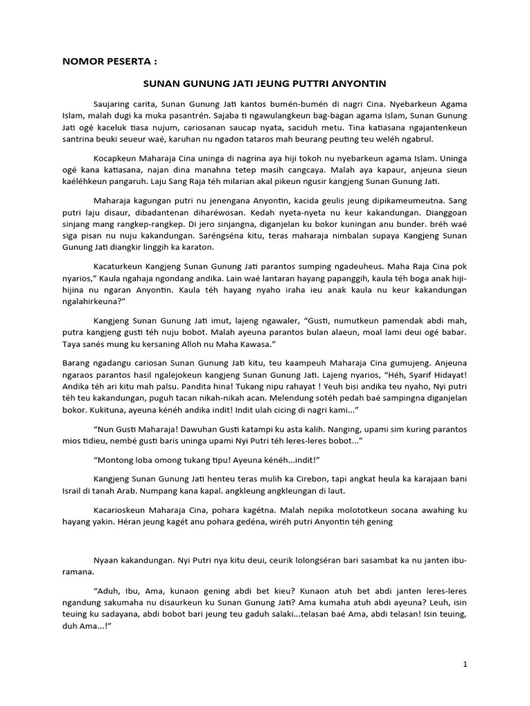 Naskah Dongeng Sunan Gunung Jati | PDF
