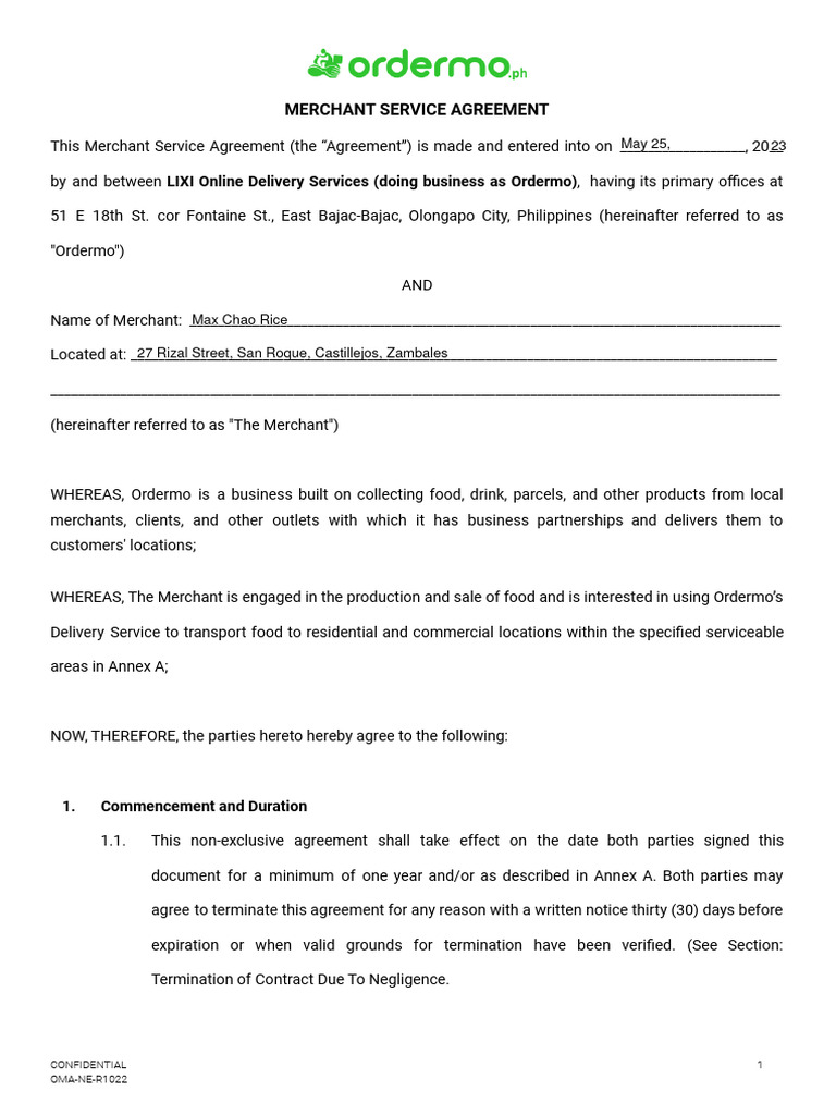 Merchant Agreement NE 2022 | PDF | Receipt | Indemnity