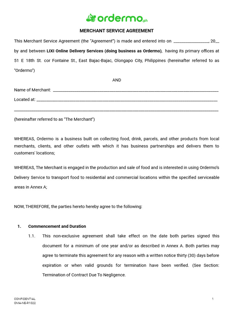 Merchant Agreement NE 2022 | PDF | Receipt | Indemnity