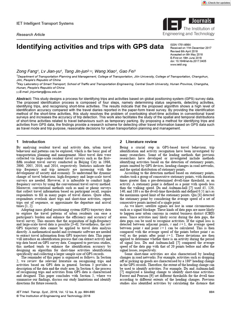 GPS-Based Trip and Activity Identification | PDF | Global Positioning ...