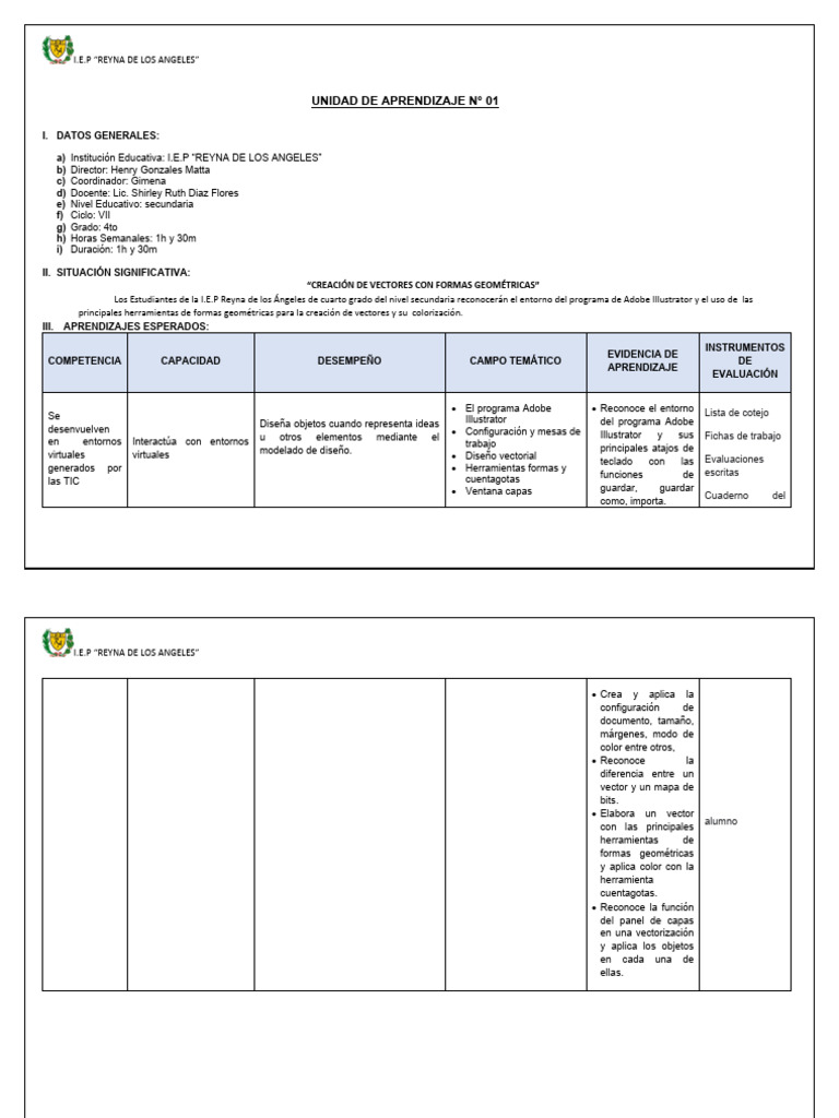 4sec - Unidad de Aprendizaje - Ept | PDF | Ilustrador Adobe | Aprendizaje