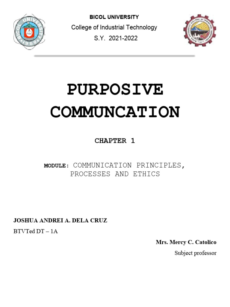 Chapter 1 Module in Purposive Com. | PDF | Communication | Information