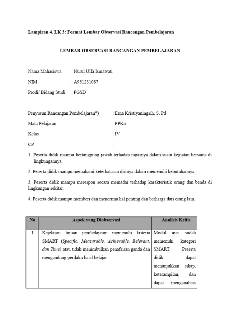 01.05.6-B4-9 Unggah LK 3 - Lembar Observasi Rancangan Dan Perangkat Pembelajaran - Siklus 2 | PDF