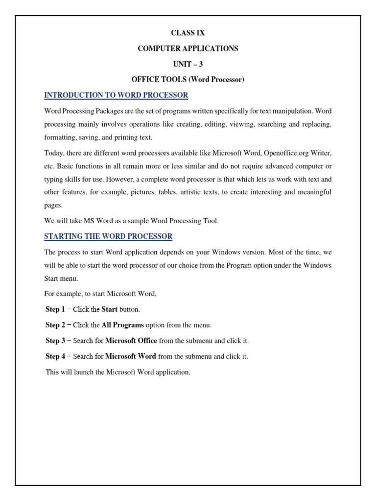 MS Word Basics for Class IX Students | PDF | Microsoft Word | Computing