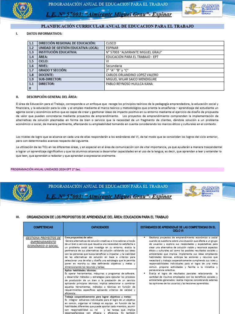 Plan Anual Ept 2° Sec 2024 | PDF | Aprendizaje | Sustentabilidad