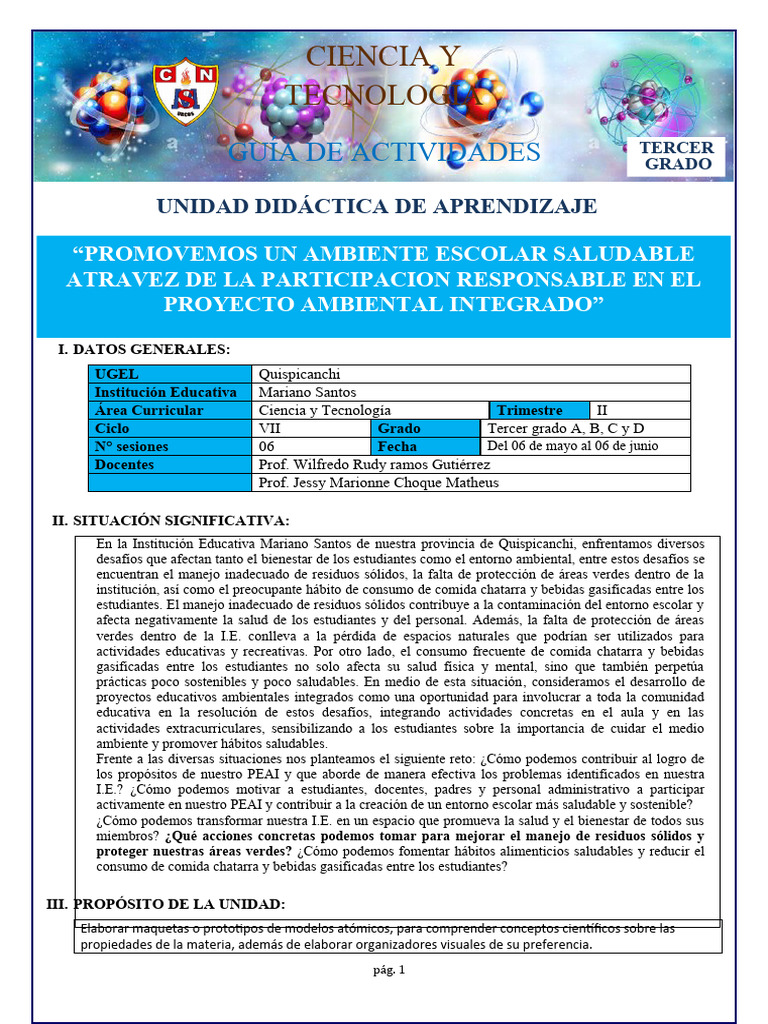 GUIA ACTIV - UNIDAD 02 - CyT 3°A, B y C - 2024 | PDF | Tabla periódica ...