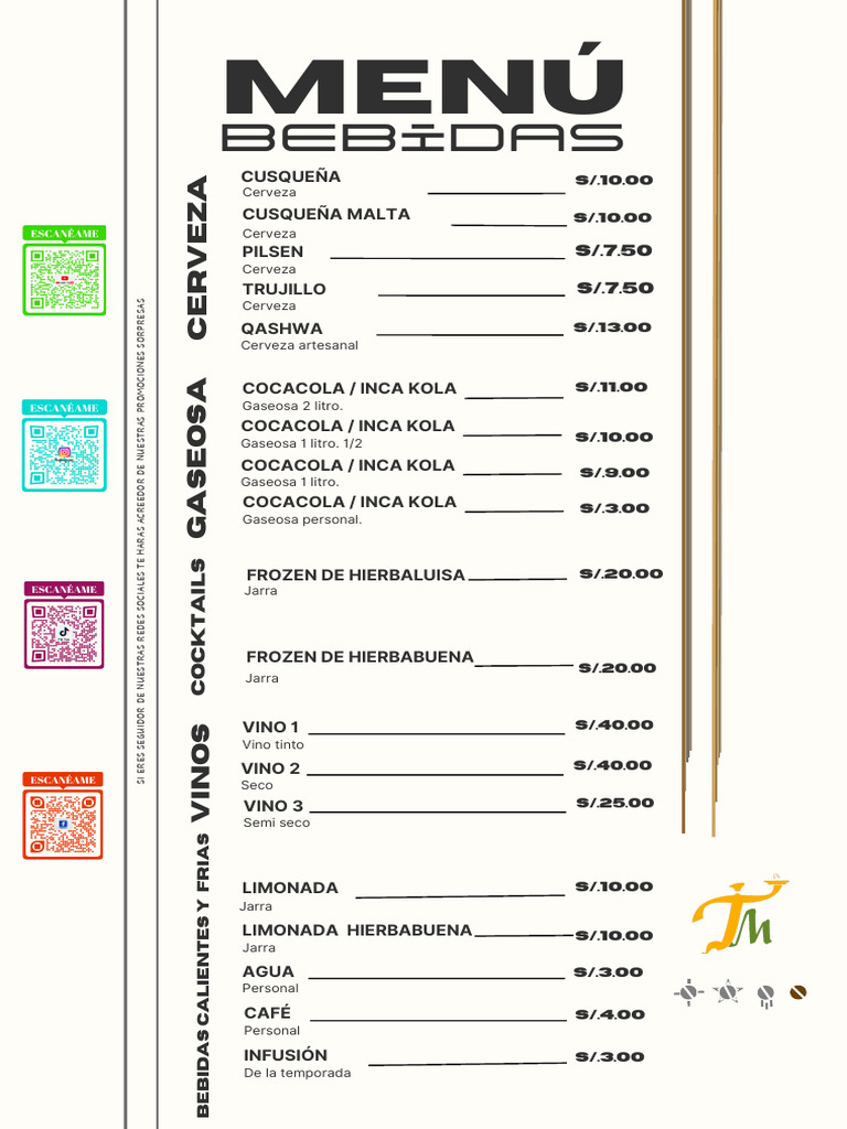 Menú de Bebidas en Trujillo | PDF | Bebida | Cerveza