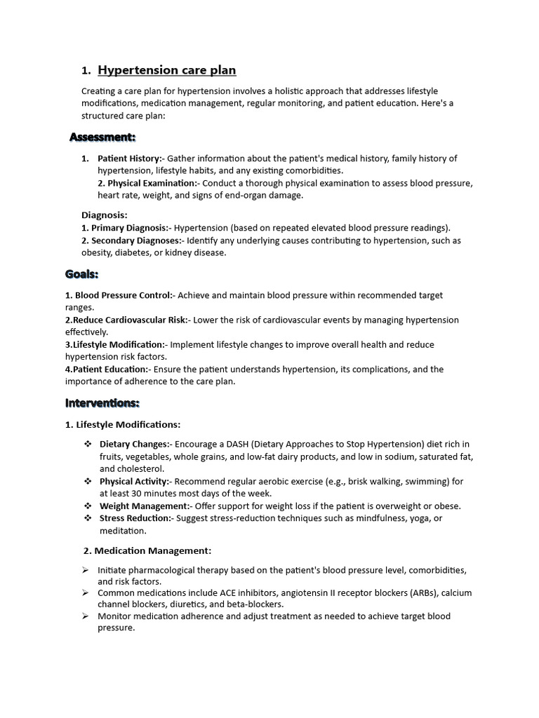 Hypertension Care Plan | PDF | Hypertension | Insomnia