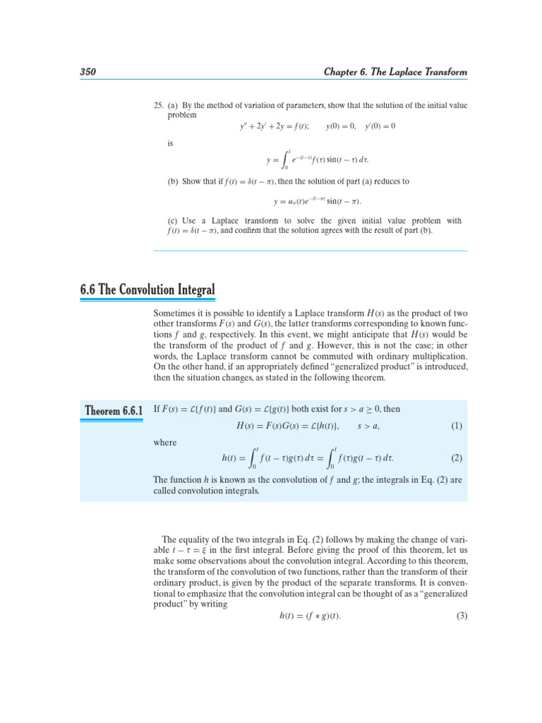 6.6 The Convolution Integral: 350 Chapter 6. The Laplace Transform | PDF | Integral Equation ...