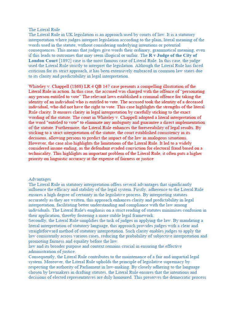 The Literal Rule | PDF | Plain Meaning Rule | Statutory Interpretation The Literal Rule | PDF | Plain Meaning Rule | Statutory Interpretation