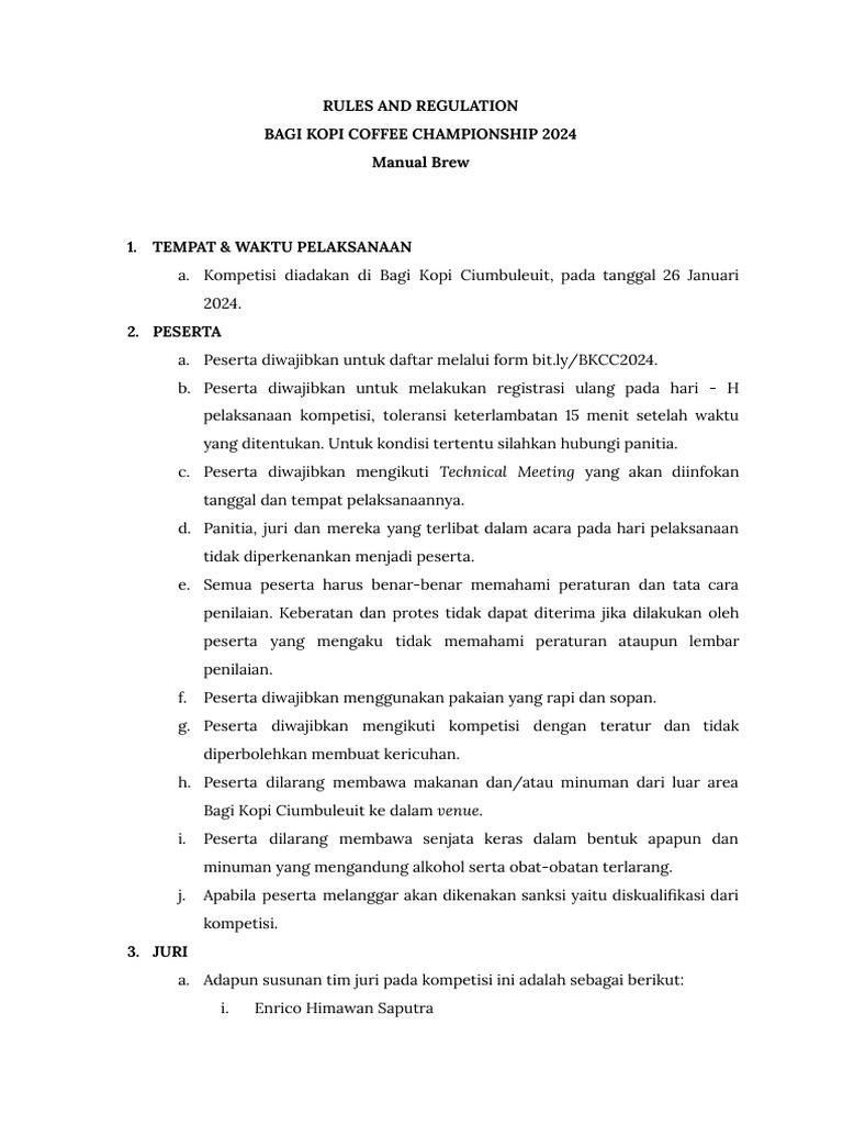 Rules and Regulation BKCC 2024 - Manual Brew | PDF