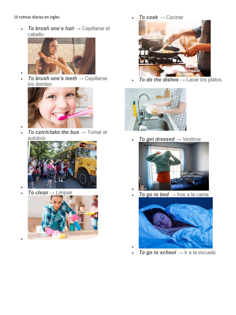 10 Rutinas Diarias en Inglés | PDF