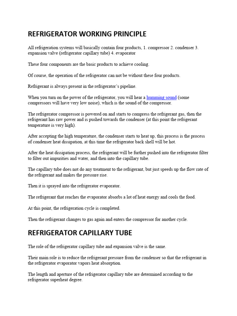 Refrigerator Working Principle | PDF | Refrigerator | Heat Exchanger