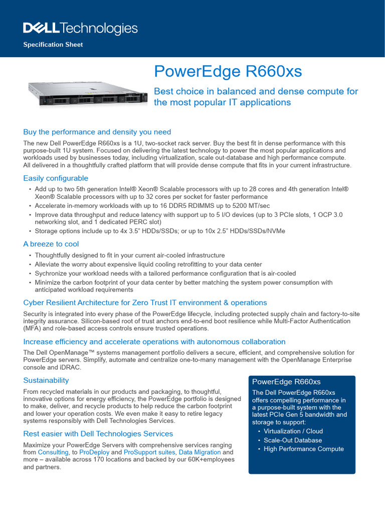 Poweredge r660xs Spec Sheet | PDF | Solid State Drive | Computing