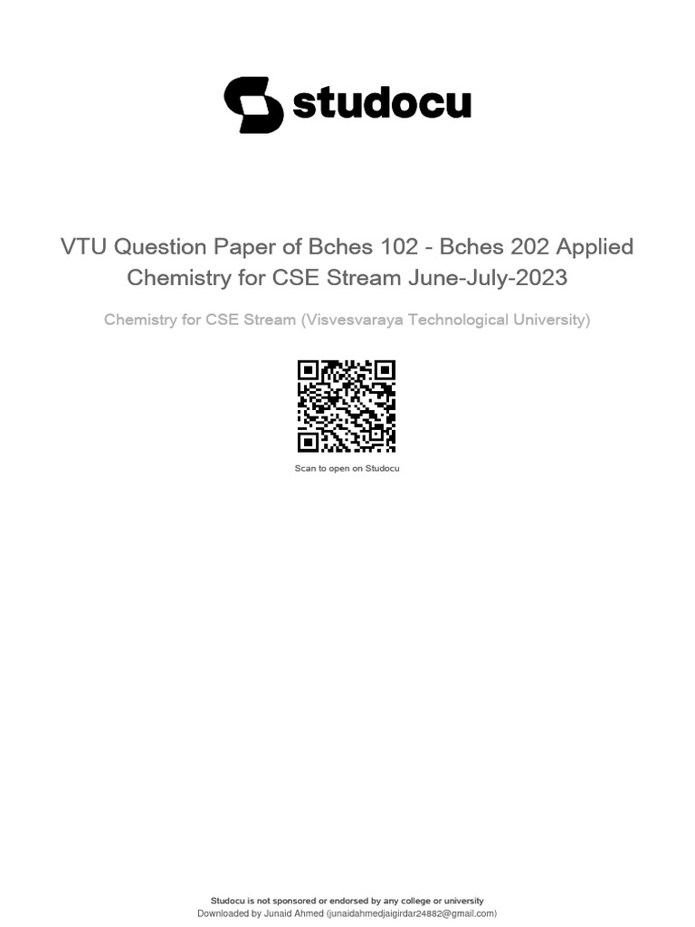 Vtu Question Paper of Bches 102 Bches 202 Applied Chemistry For Cse ...