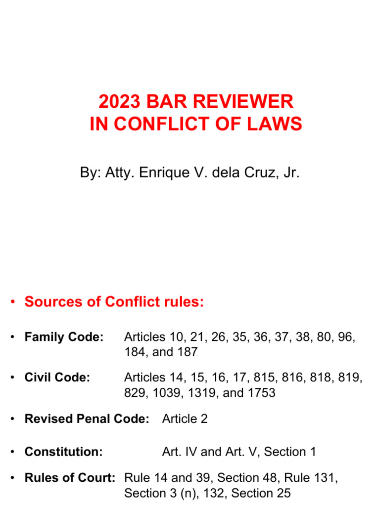 2023 Bar Reviewer: Conflict of Laws | PDF | Divorce | Marriage