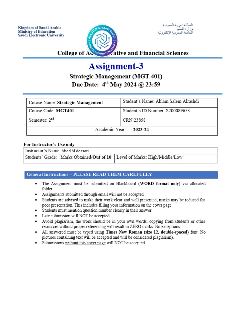 MGT401 Assignment 3 2nd Sem 2023 24 | PDF | Mergers And Acquisitions | Linked In