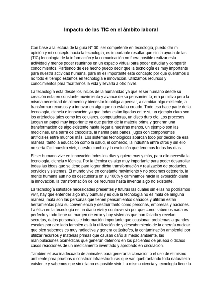 Actividad Impacto de Las TIC en El Ámbito Laboral | PDF | Tecnología de ...