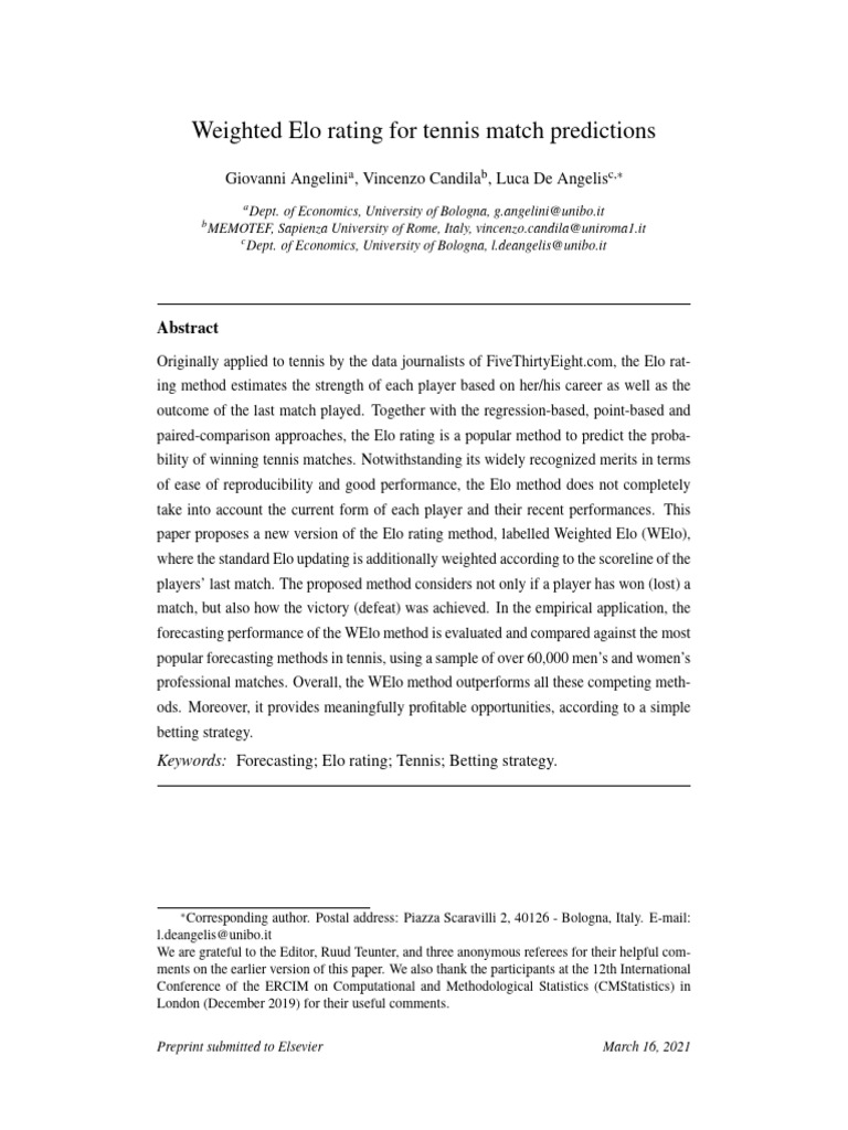 Weighted Elo Rating For Tennis Match Predictions | PDF | Odds | Gambling
