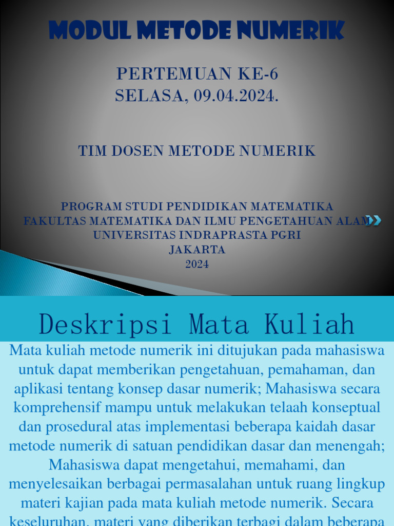 Modul Metode Numerik: Pertemuan Ke-6 SELASA, 09.04.2024 | PDF