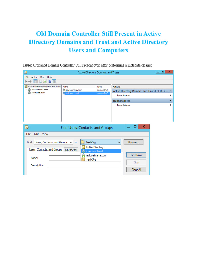 Old Domain Controller Still Present in Active Directory Domains and ...