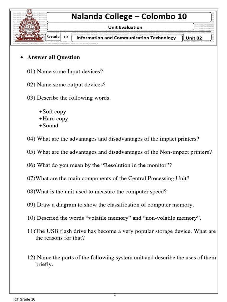 Grade 10 - Unit 02 | PDF | Computer Data Storage | Computer Network
