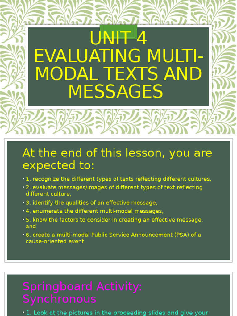 Unit 4 Evaluating Multi-Modal Text and Messages | PDF | Human ...