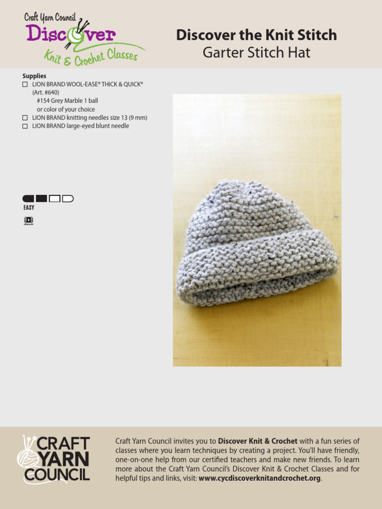 1) GARTER-STITCH-HAT by Craft Yarn Council | PDF | Knitting | Yarn