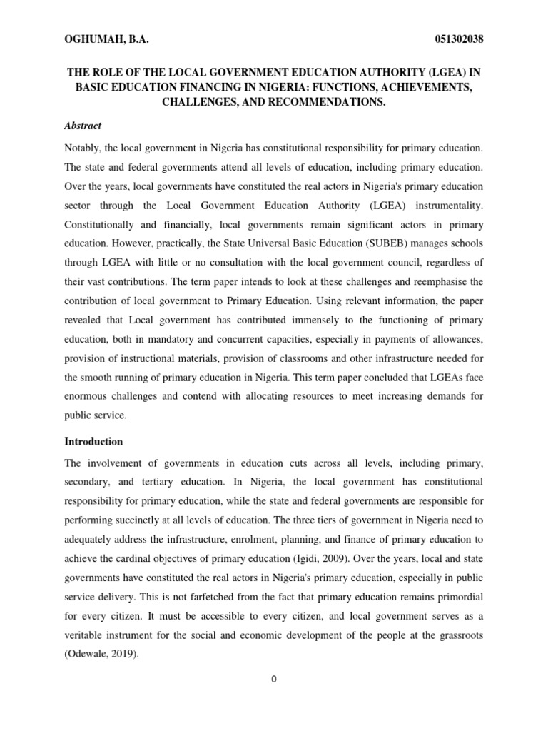 The Role of The Local Government Education Authority | PDF ...