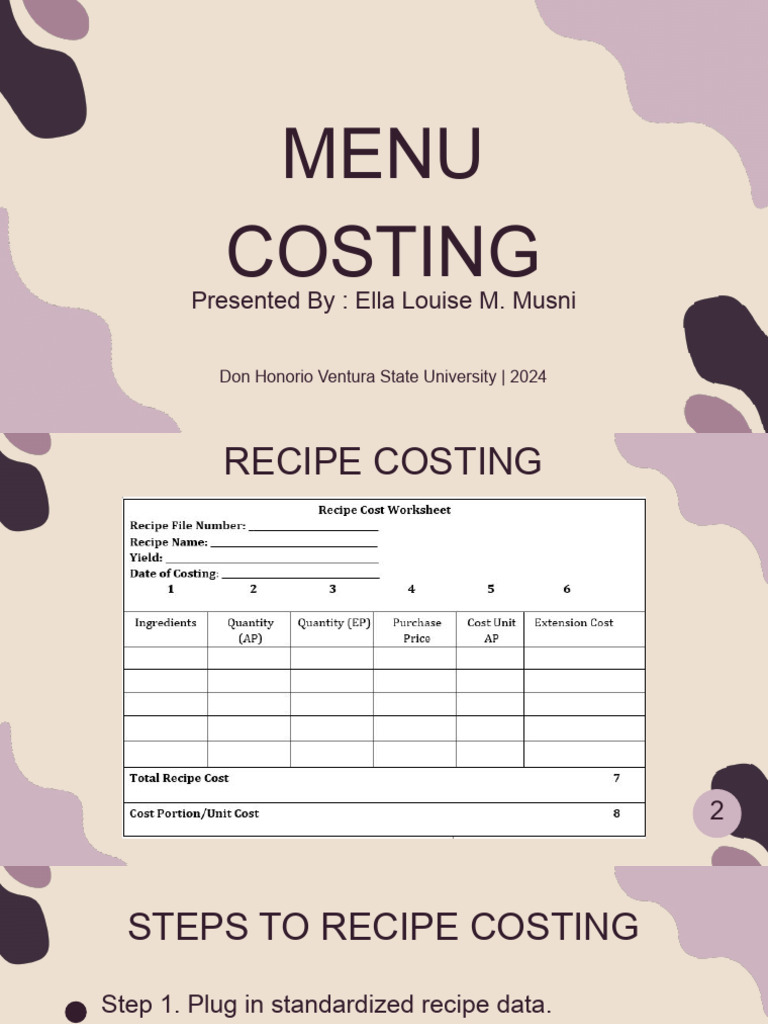 Menu Costing .02 | PDF | Prices