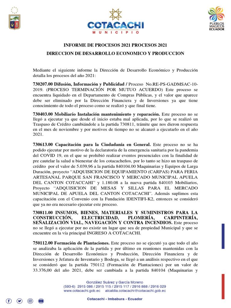Informe de Procesos 2021 Ddep | PDF | Economias