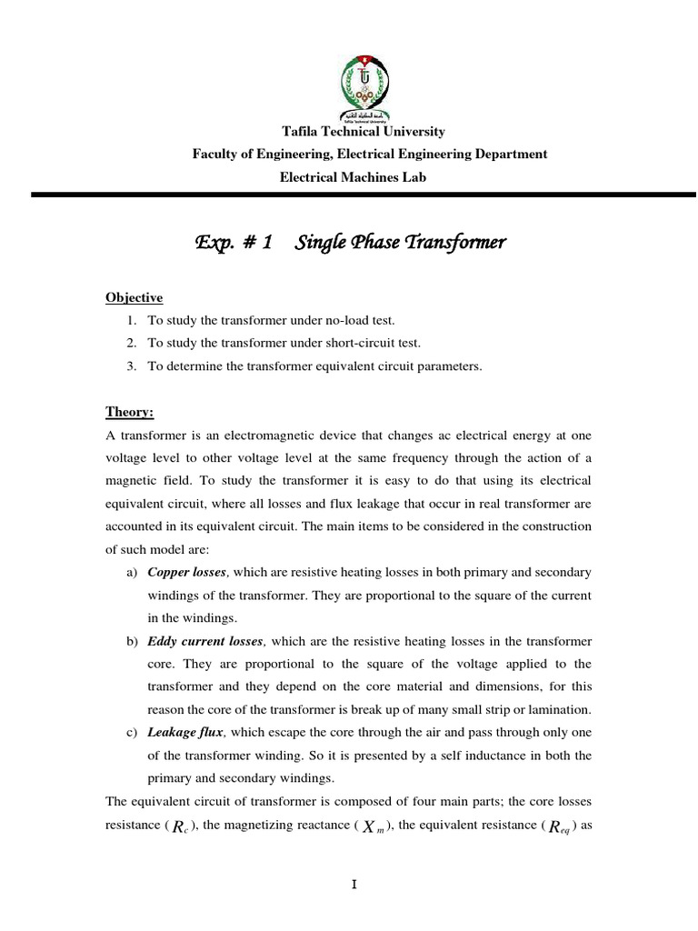 Exp. 1 Single Phase Transformer | Download Free PDF | Transformer | Electromagnetism